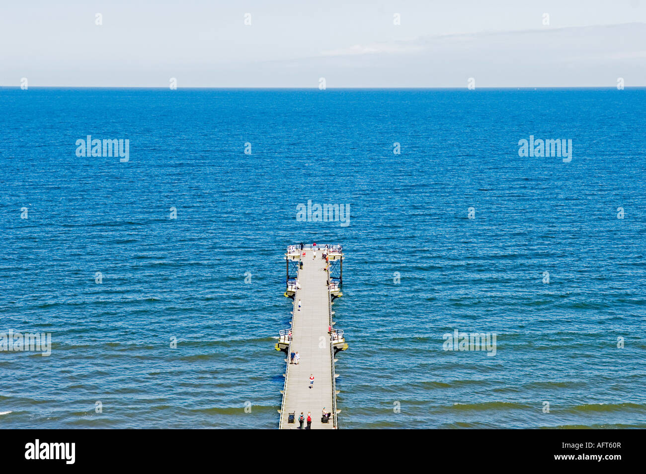 Saltburn Pier against blue sea from above Stock Photo - Alamy