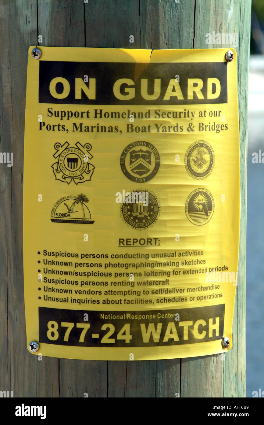 Homeland Security On Guard sign Florida USA 9 11 Stock Photo - Alamy