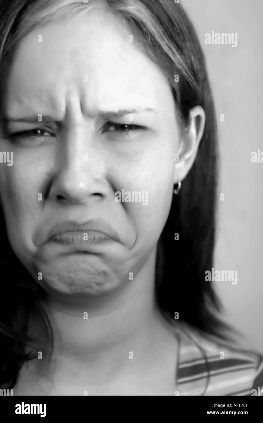Facial Expressions of Young Woman in Black and White Stock Photo - Alamy
