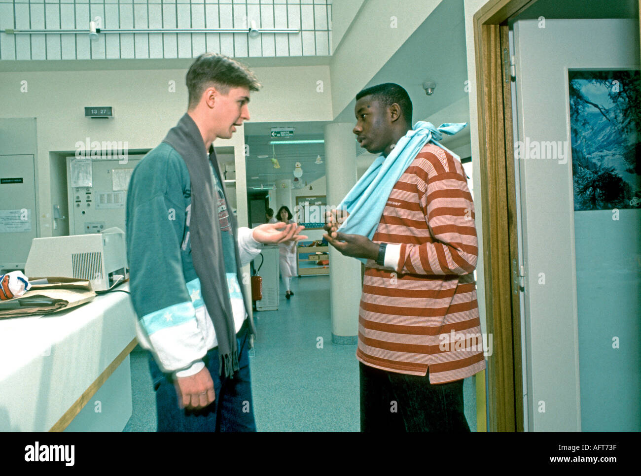 Paris France, French African Black Male Teen Speaking with Caucasian ...