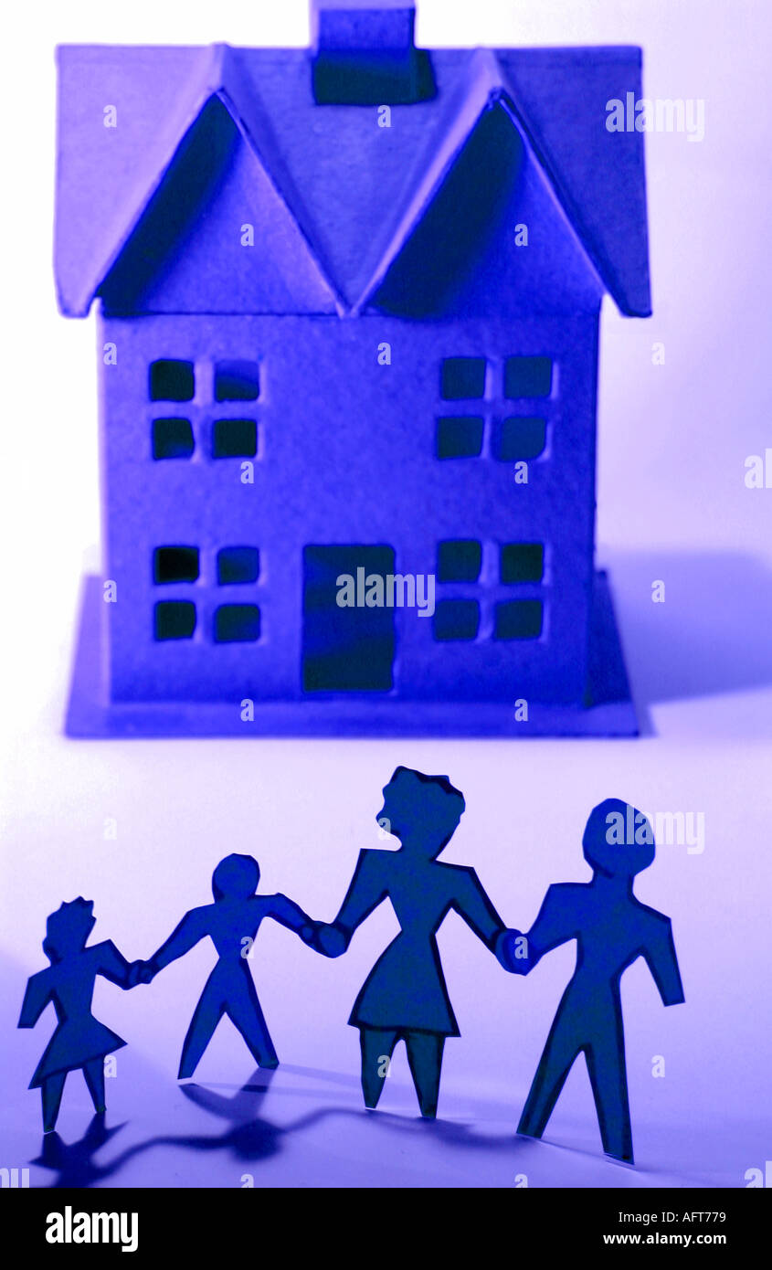 Family in Blue Home and Four Member Family Symbols and Conceptual Stock ...