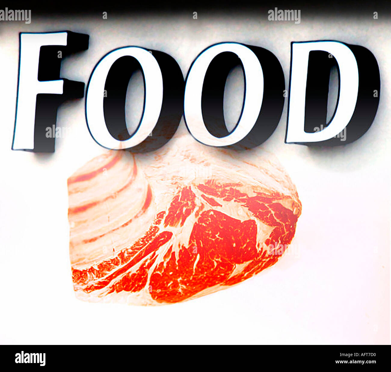 Sign Saying FOOD, and Photo of Ribeye Steak Roast Stock Photo - Alamy