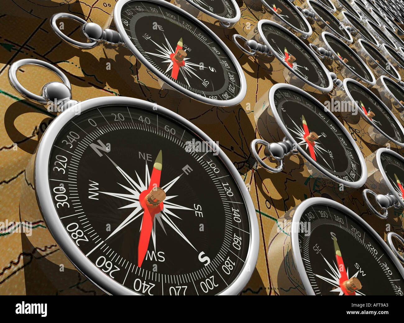 Compasses on map Stock Photo - Alamy