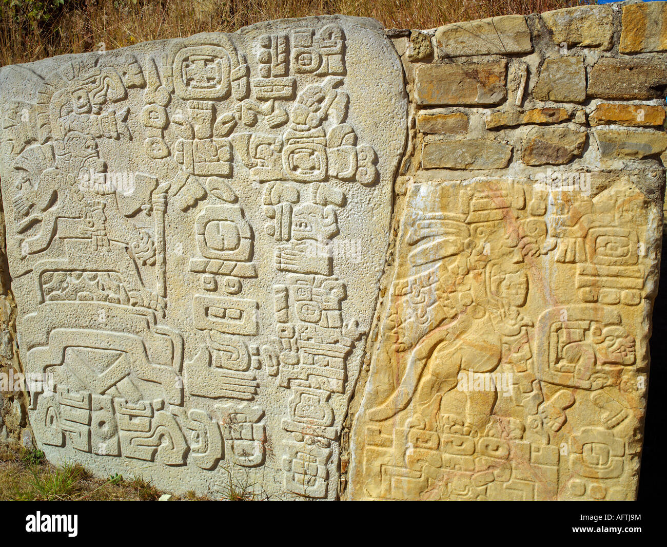 Zapotec carvings on the base of the Southern Platform at Monte Alban ...
