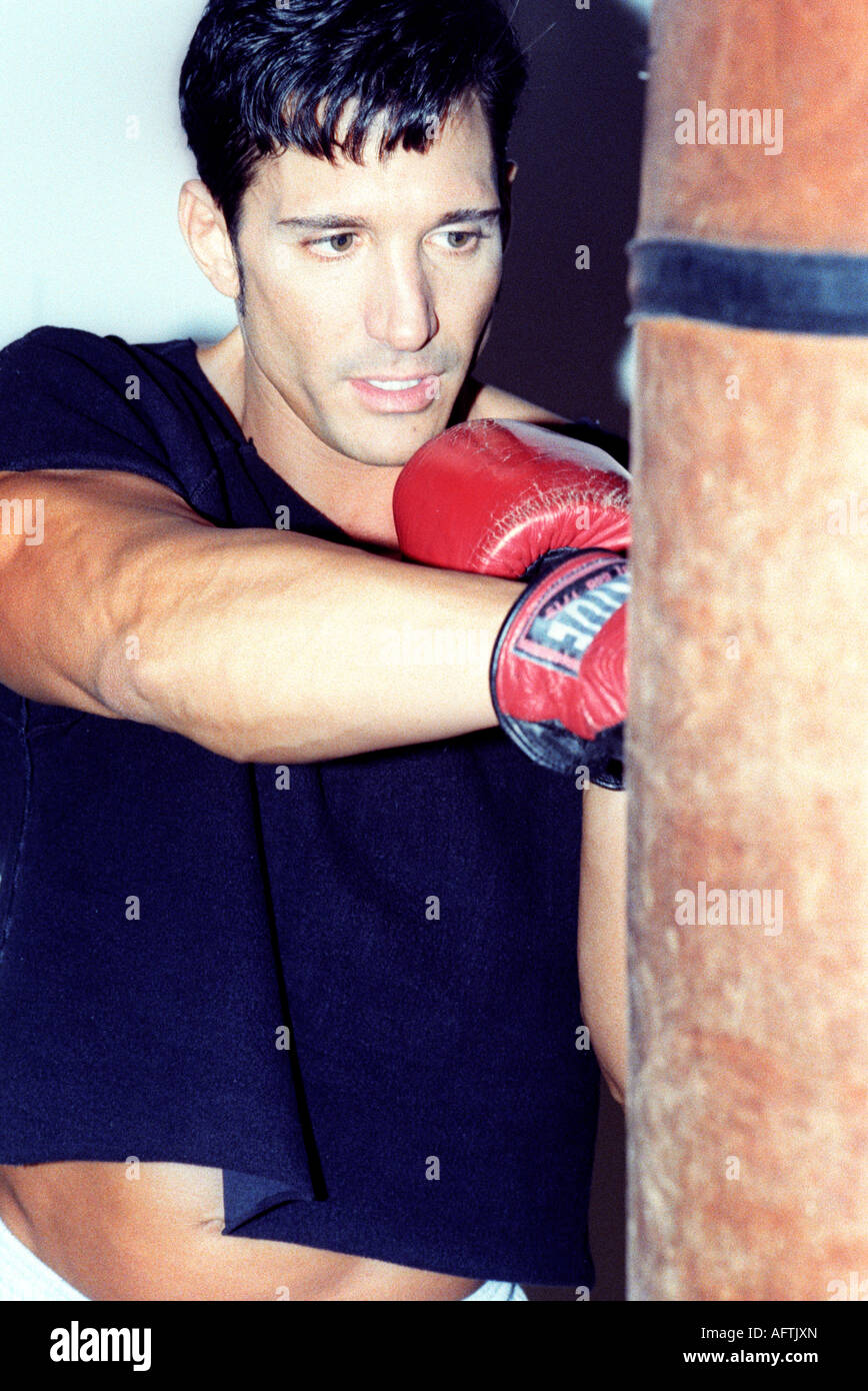 Young man practicing boxing, close up Stock Photo - Alamy