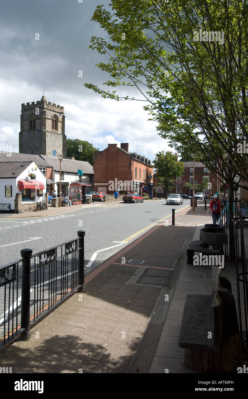 Town centre and Church of St Mary tower, Chirk near Ruabon Flintshire ...
