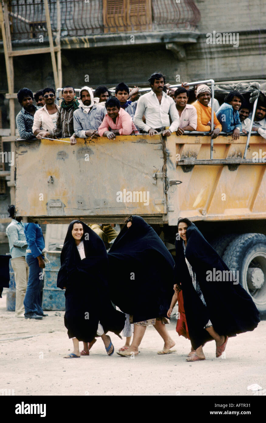 Baghdad 1980s Construction workers leave building site at the end of ...