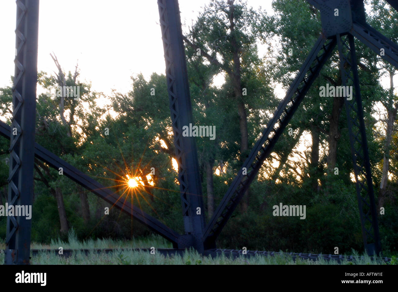 Railway bridge spanning a deep river valley at Lethbridge, Alberta ...
