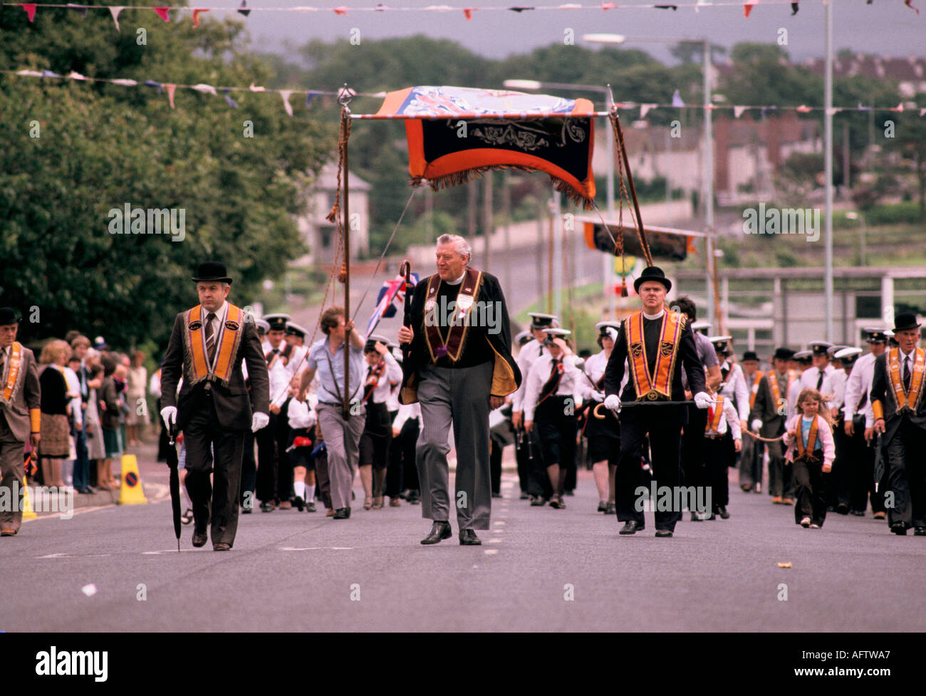 Rev Ian Paisley Balleymoney Orange Day Parade, he is wearing an ...