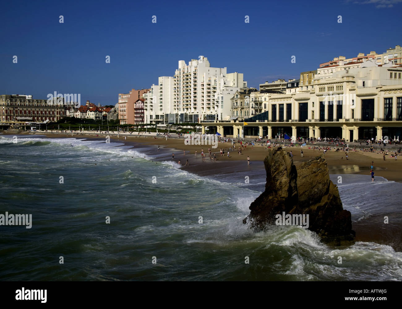 Promenade, Biarritz, France, Europe with many people sunbathing and ...