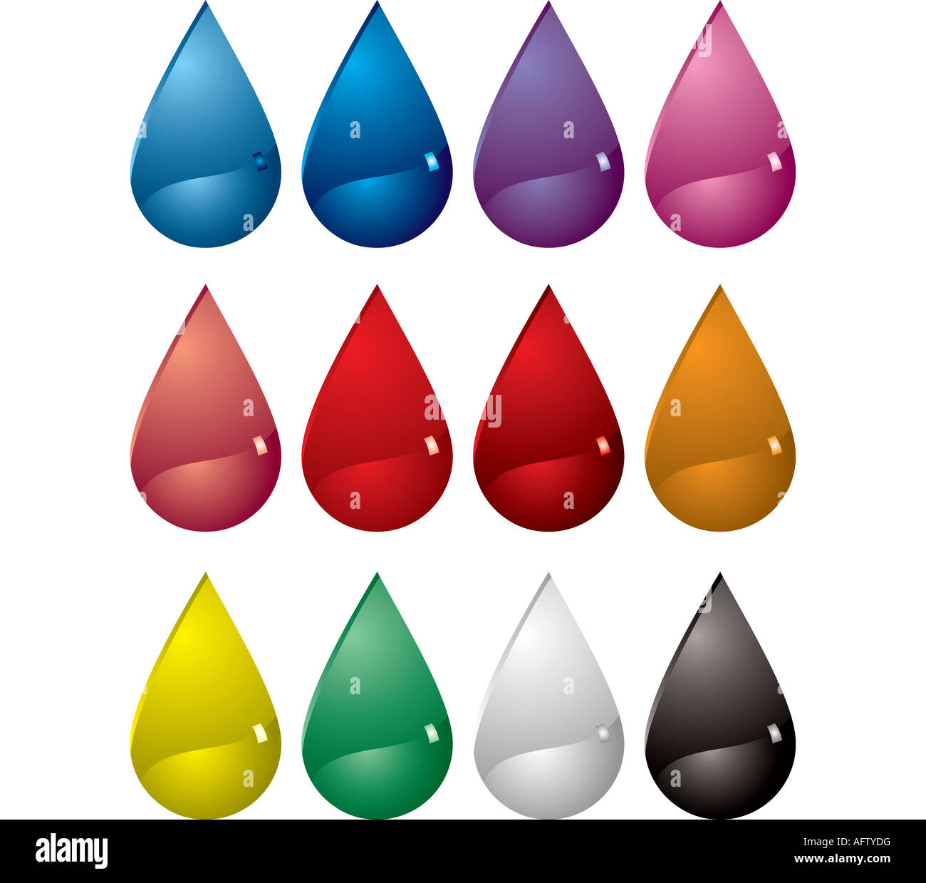 Illustration of a water droplet in twelve color variations Stock Photo ...