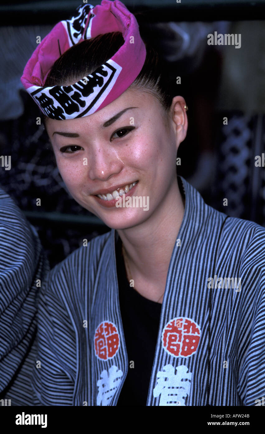 Japanese Woman Of Asakusa Wearing Yukata And Headband Hachimaki Asakusa
