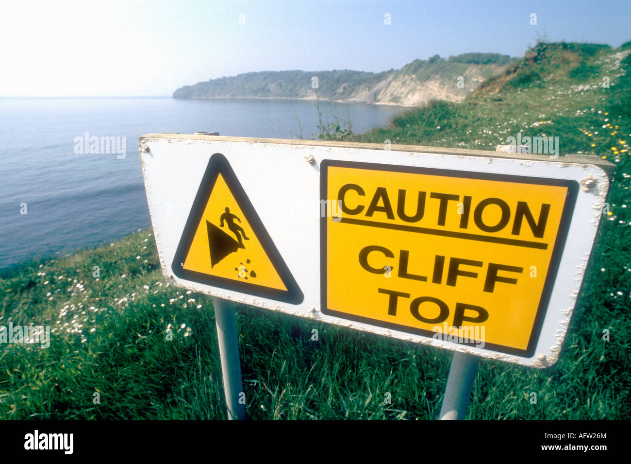 Cliff top notice at Peveril Point, Swanage, Dorset, England, UK Stock ...
