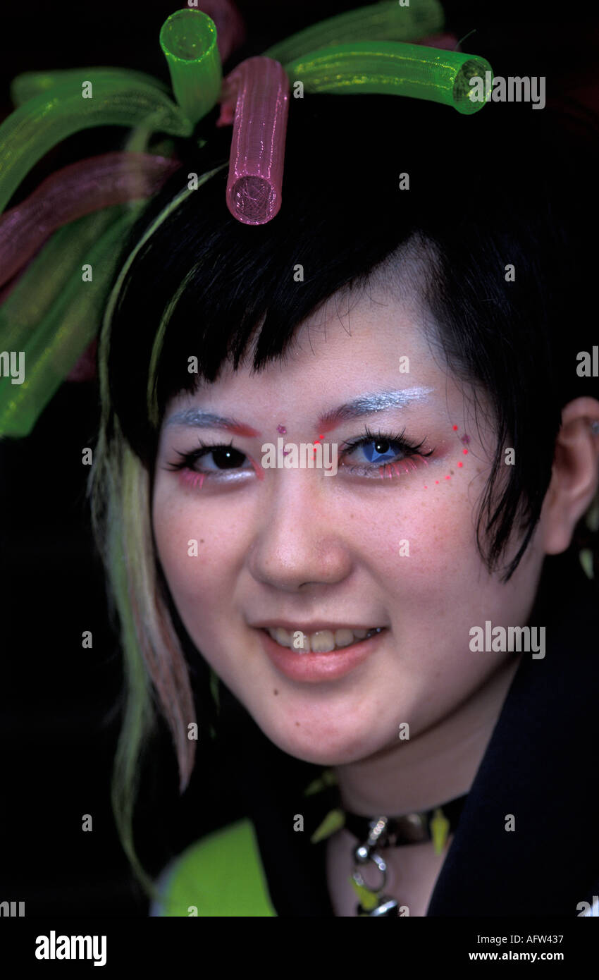 Japanese Teenage Girl With Bizarre Make Up And Hair Dress In Harajuku