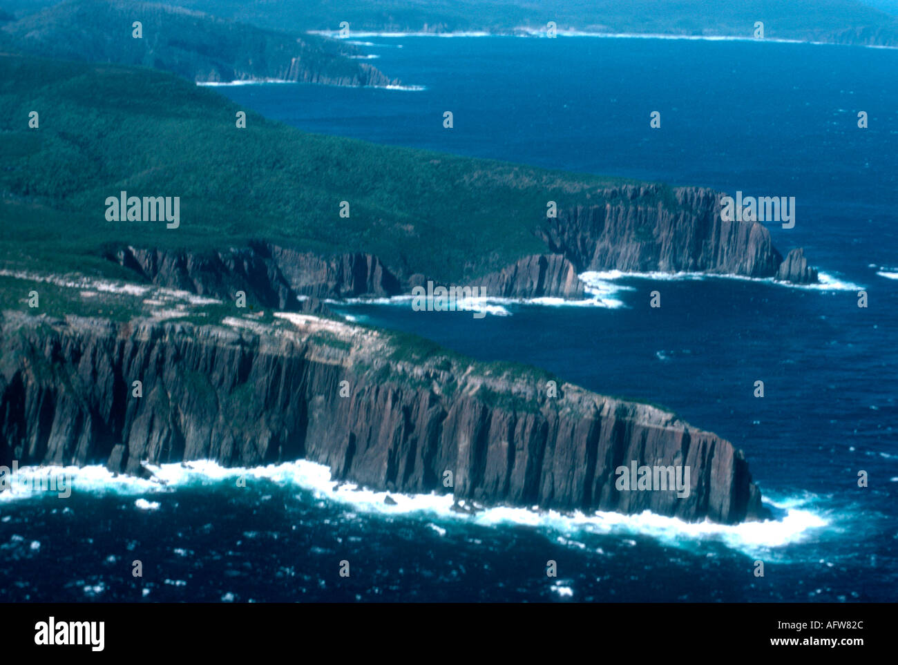 Aerial view of cliffs on the South Coast of Tasmania, TAS, Australia ...