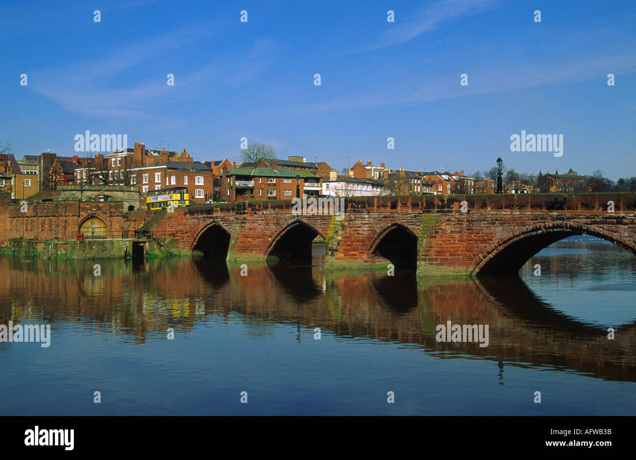 The River Dee flowing under the Old Dee Bridge Chester Cheshire England ...