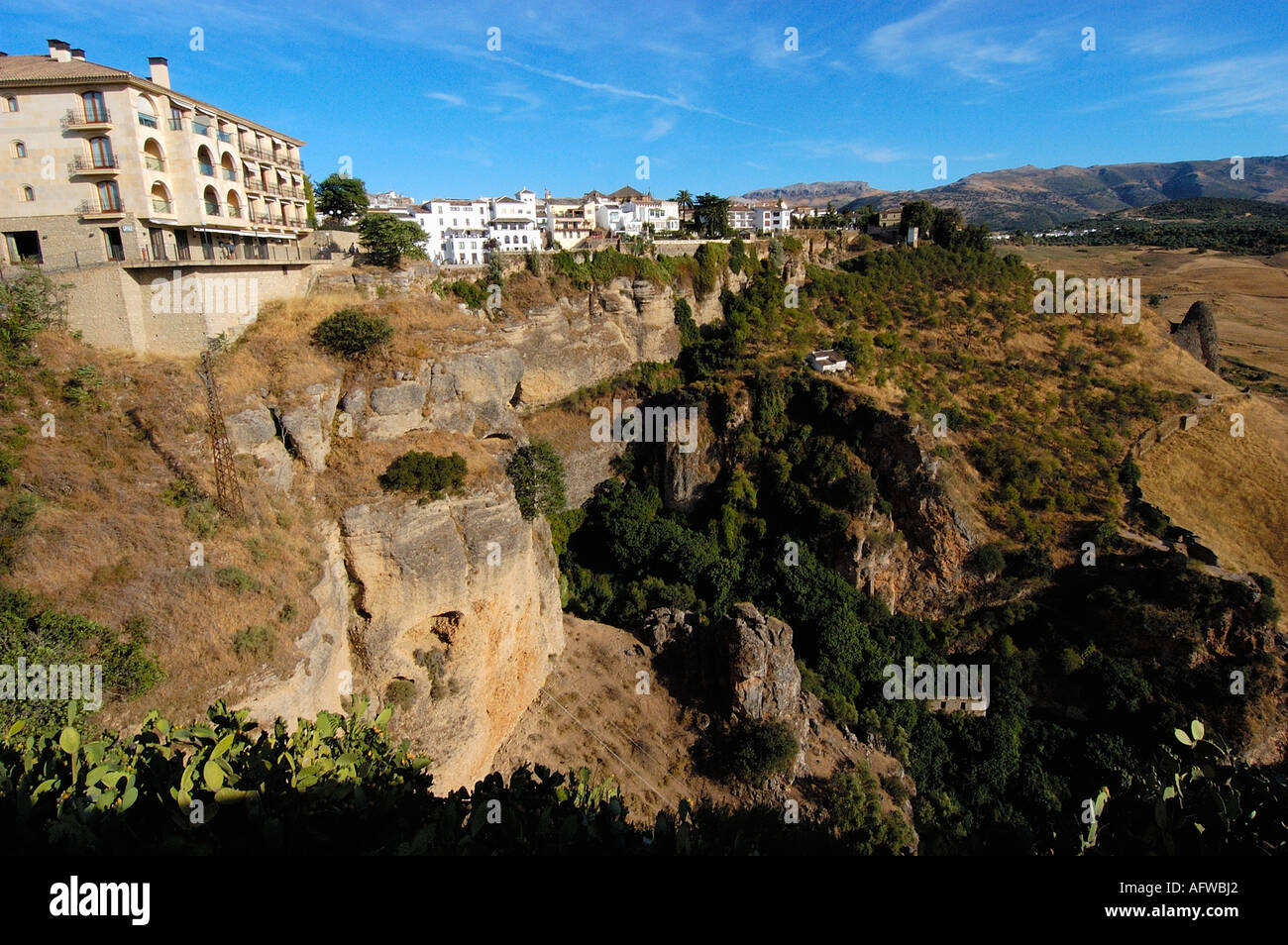 Spain Andalucia Malaga Ronda town built at edge of gorge Stock Photo ...
