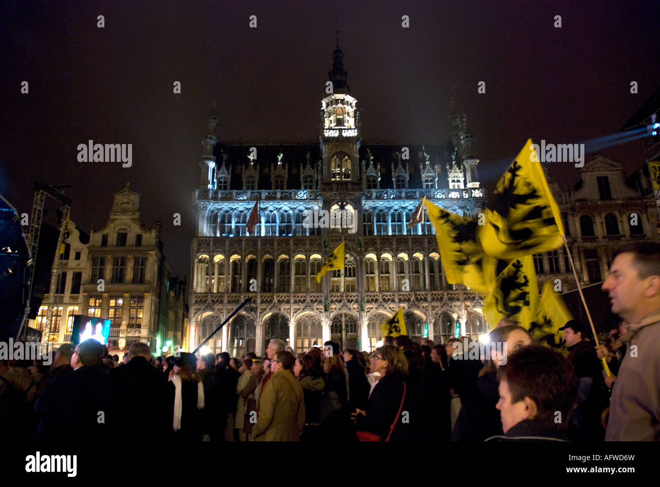 Flemish Community Holiday celebration on Grand Place in Brussels Stock ...