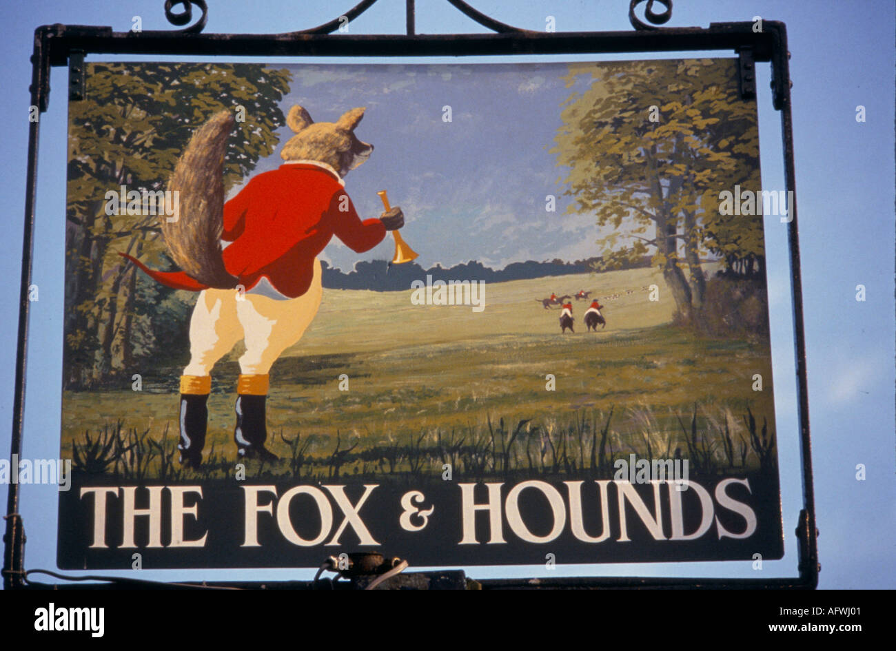 Village pub sign, The Fox and Hounds, at Barley, Herefordshire 1990s ...
