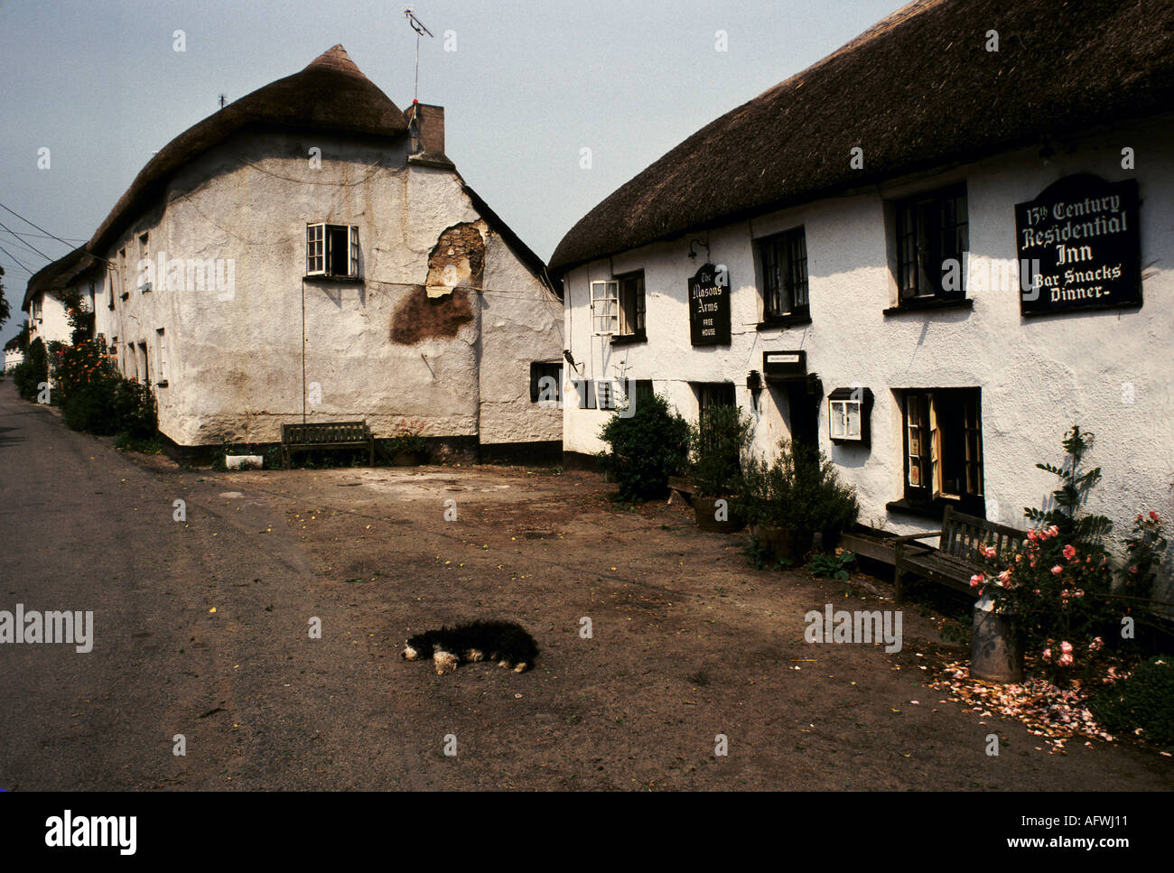 Village pub, The Masons Arms, Knowstone, Devon. A small 13th century ...