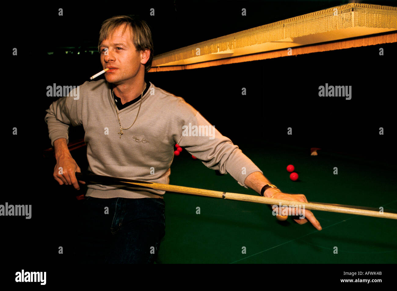Alex Higgins 1980s portrait in the Practice Rooms, Preston Lancashire ...