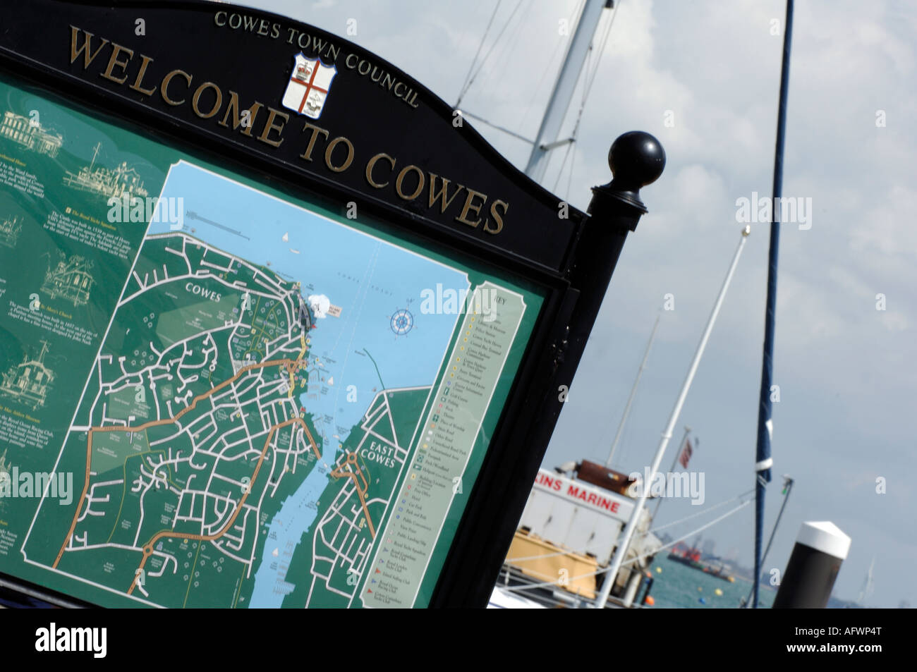 a street map sign town guide at east west cowes on the isle of wight ...