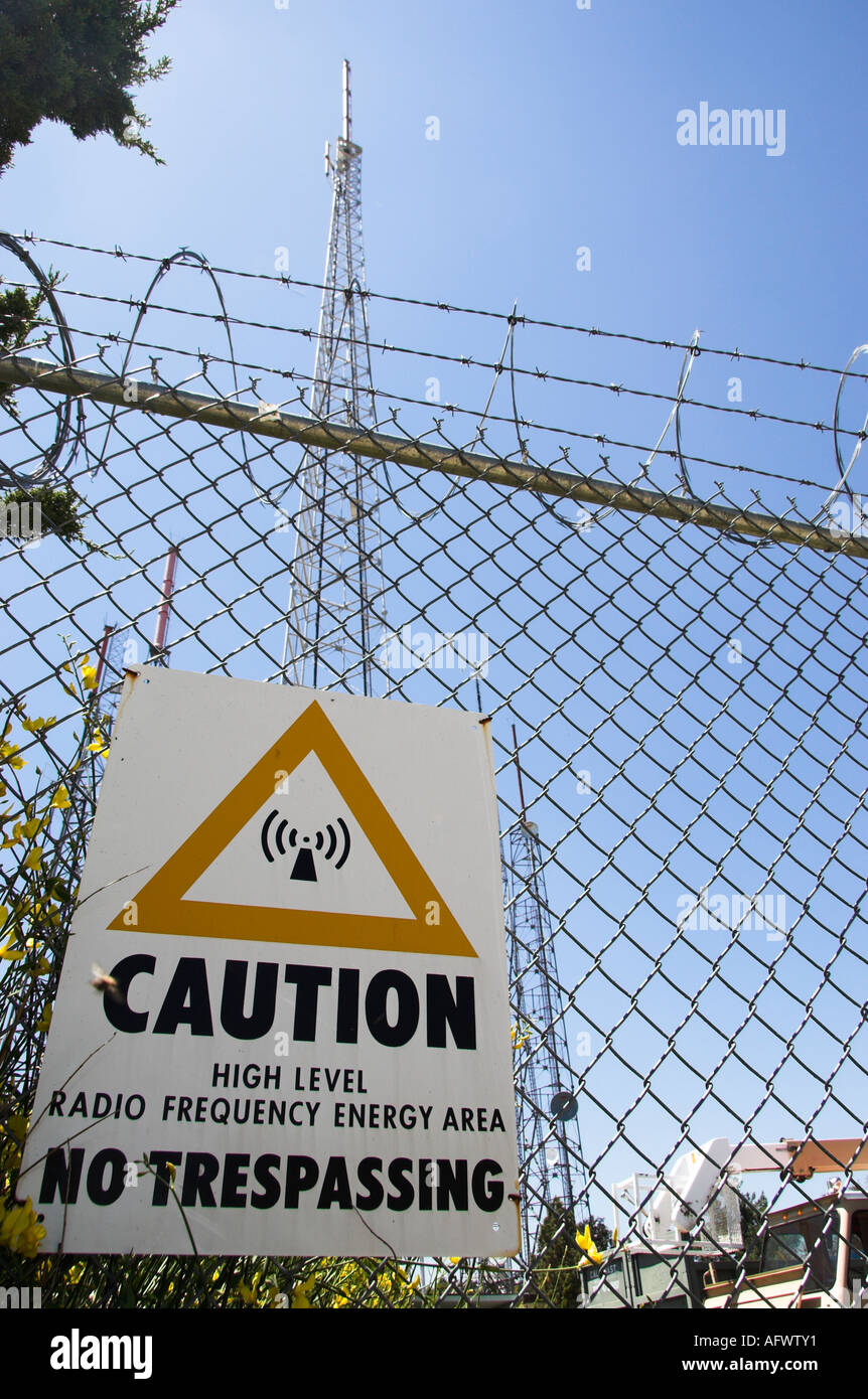 High power RF radiation warning sign, Metromedia Center, Mt. Wilson ...