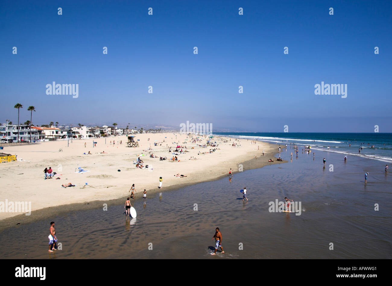 Balboa peninsula beach seen from Newport pier, Newport Beach ...