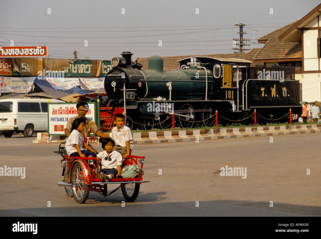 An old British steam train on display outside Phitsanulok railway train ...