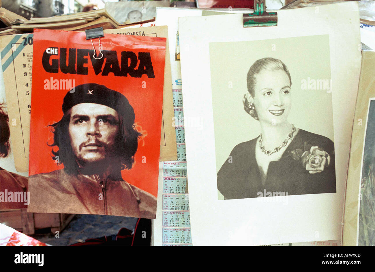 Eva Peron and Che Guevara posters flea market stall Buenos Aires ...