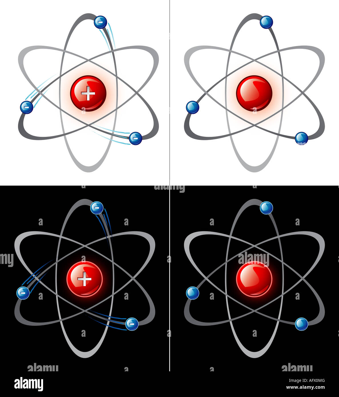 Illustration of an atom isolated on white and black Stock Photo - Alamy