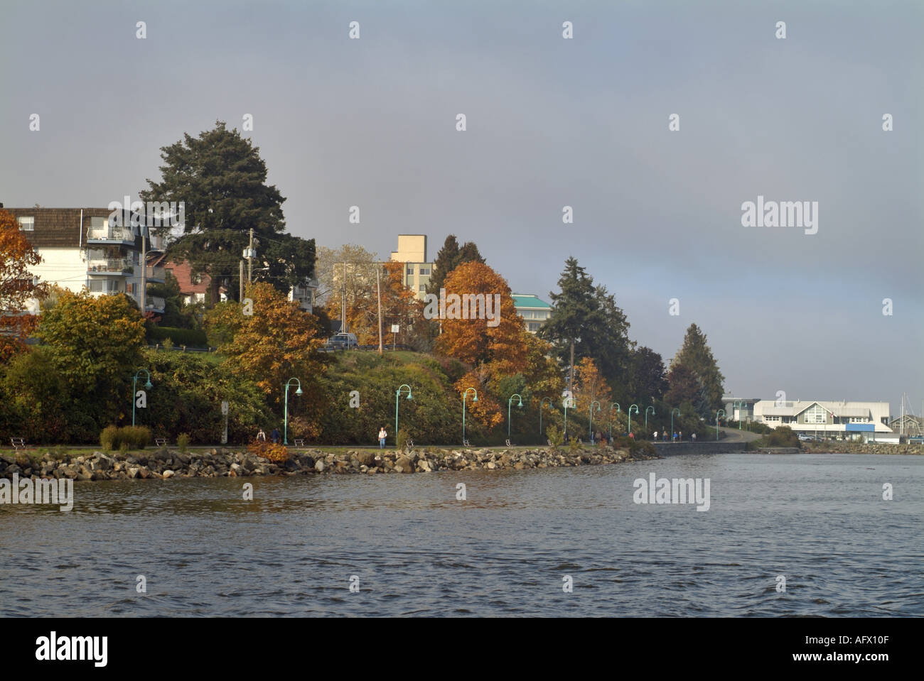 Harbourside walkway in Fall Nanaimo Harbour Vancouver Island British ...