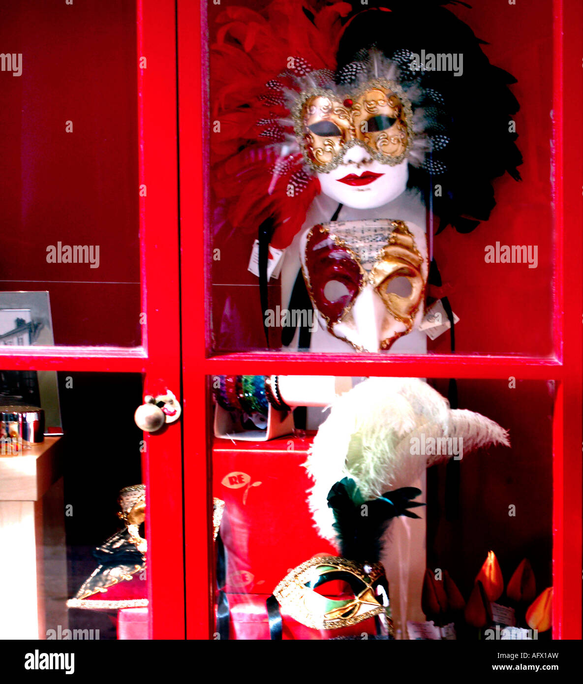 Comedy Theatrical Masks in Shop Window Stock Photo - Alamy