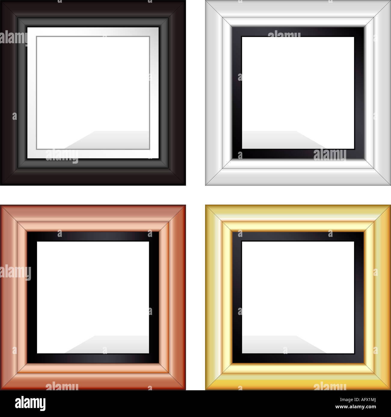 Four picture frames in black chrome copper and gold Stock Photo - Alamy