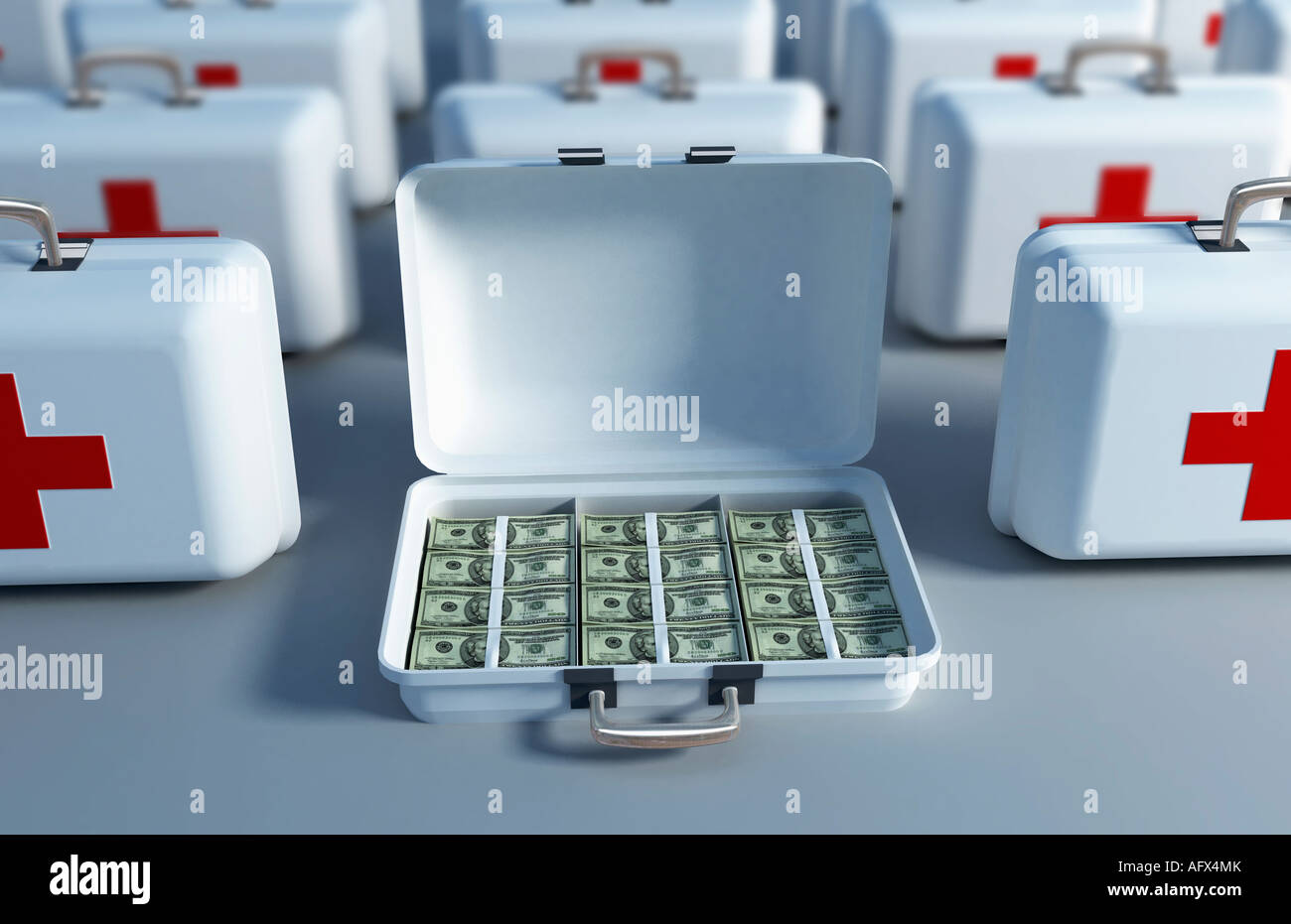 First aid boxes filled with money Stock Photo - Alamy