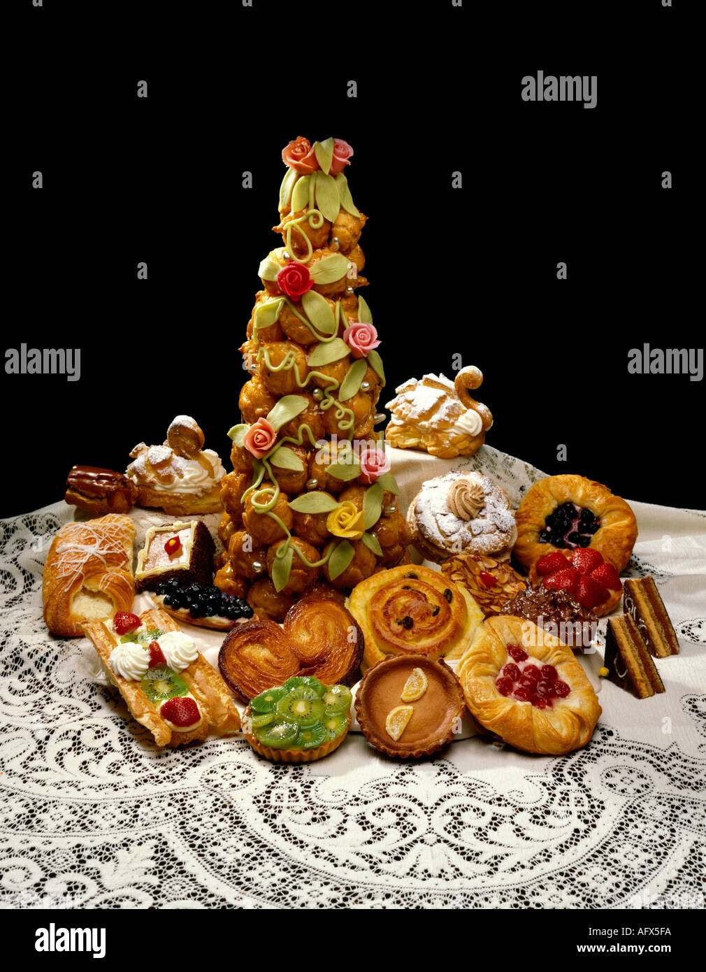 spread of baked deserts food Stock Photo - Alamy