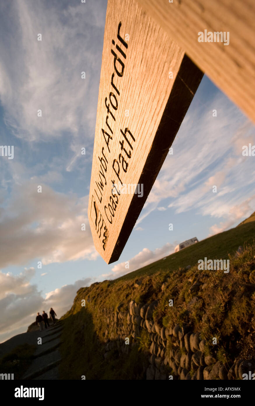 Waymarker signpost walking the Cardigan Bay heritage coastal path ...