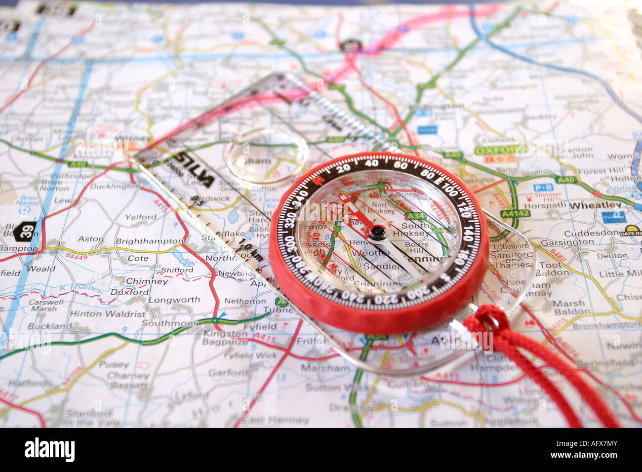 Compass On A Map Stock Photo - Alamy