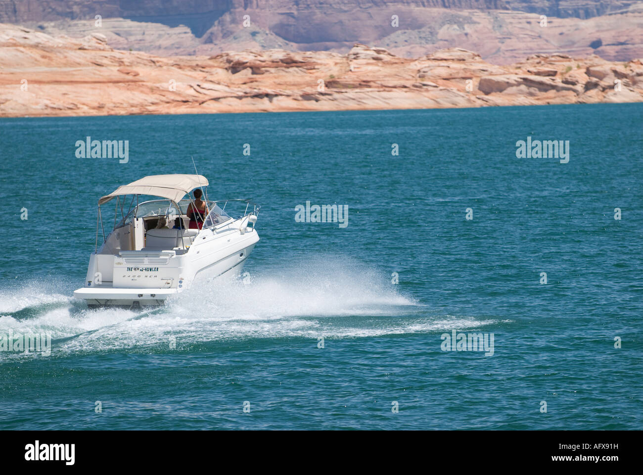 small motorboat driving on lake Powell, Utah Stock Photo - Alamy