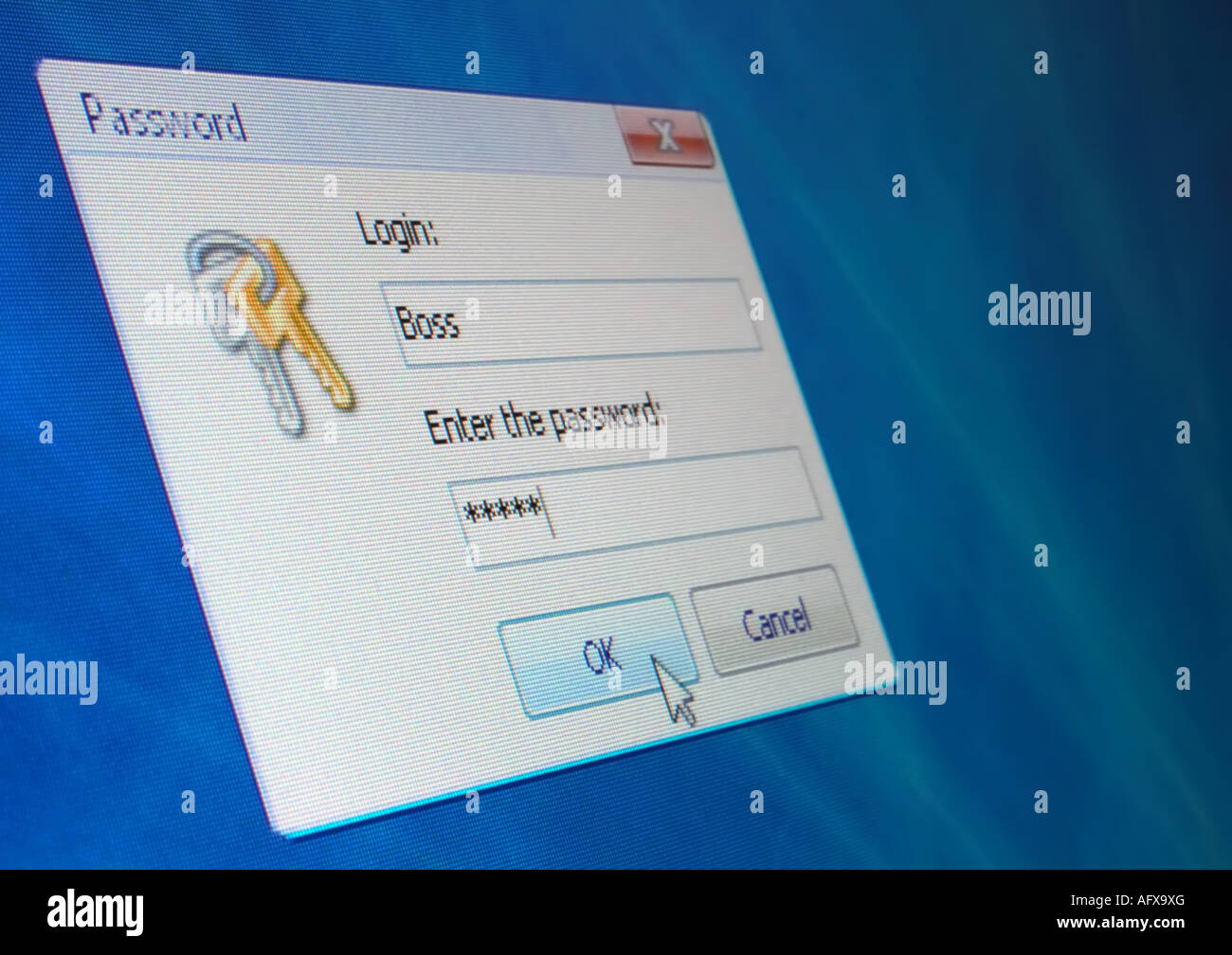 Password window on blue background Stock Photo - Alamy