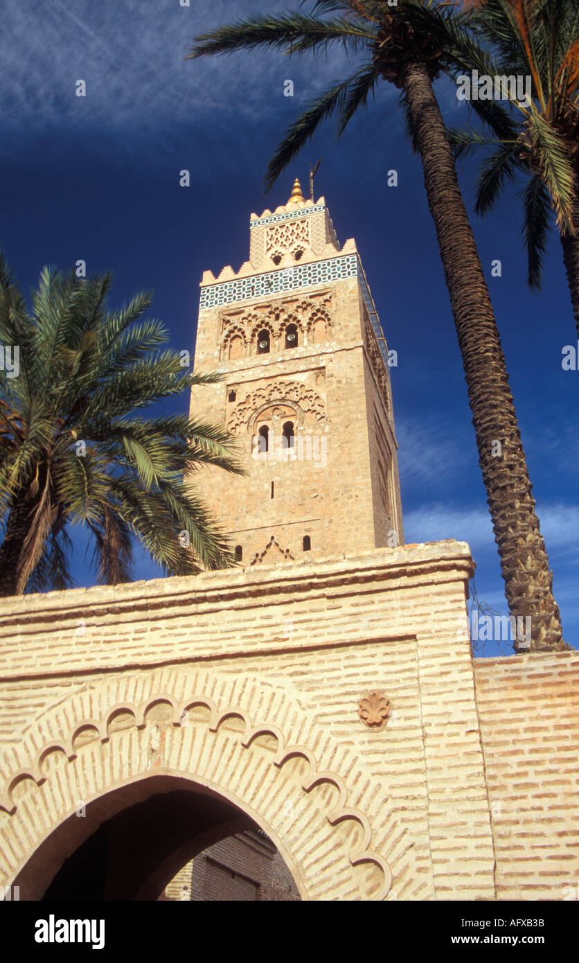The minaret of the 12th Century Koutoubia Mosque celebrated symbol of ...