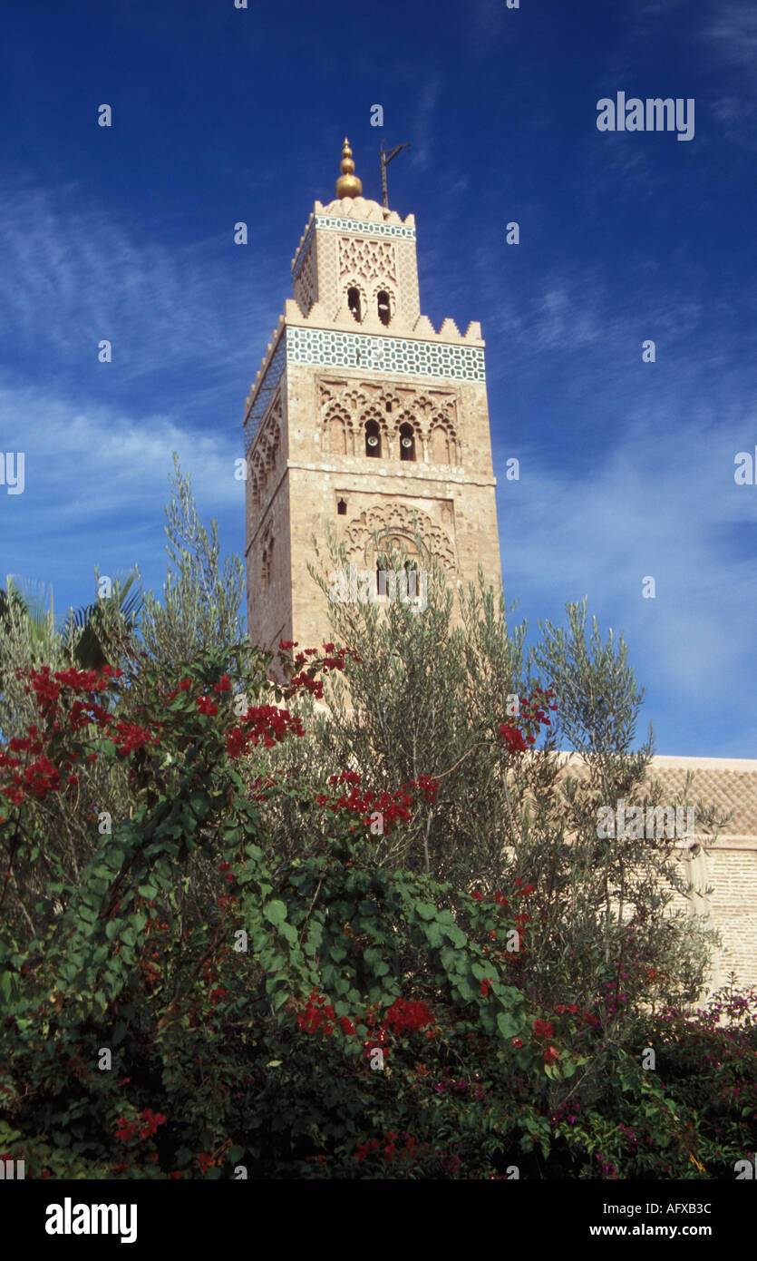 The minaret of the 12th Century Koutoubia Mosque celebrated symbol of ...