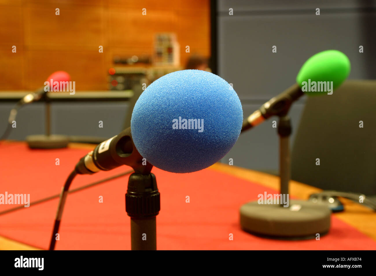 Radio station microphone in a studio Stock Photo - Alamy