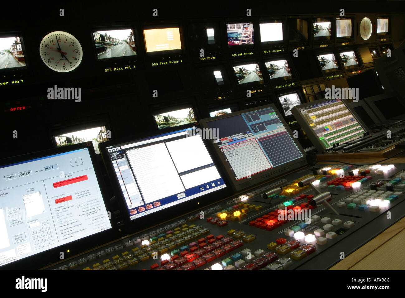TV editing and live transmission gallery with editing equipment Stock ...