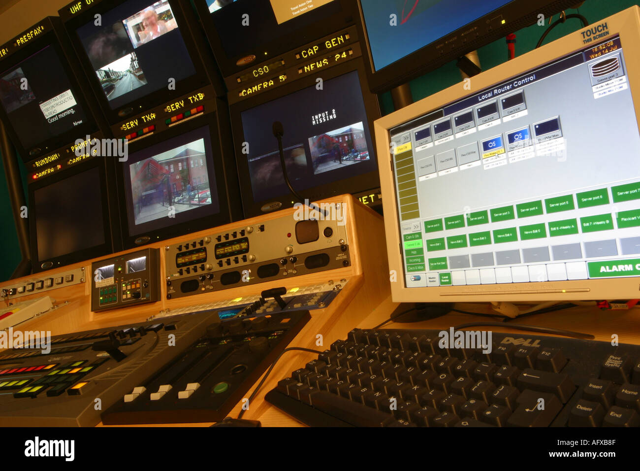 TV editing and live transmission gallery with editing equipment Stock ...