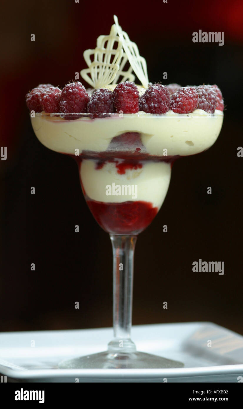 White chocolate and raspberry trifle Stock Photo - Alamy