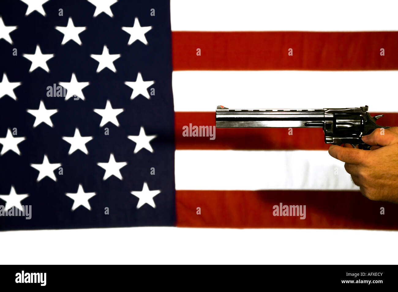 Pistol revolver US Flag aim freedom through power Stock Photo - Alamy