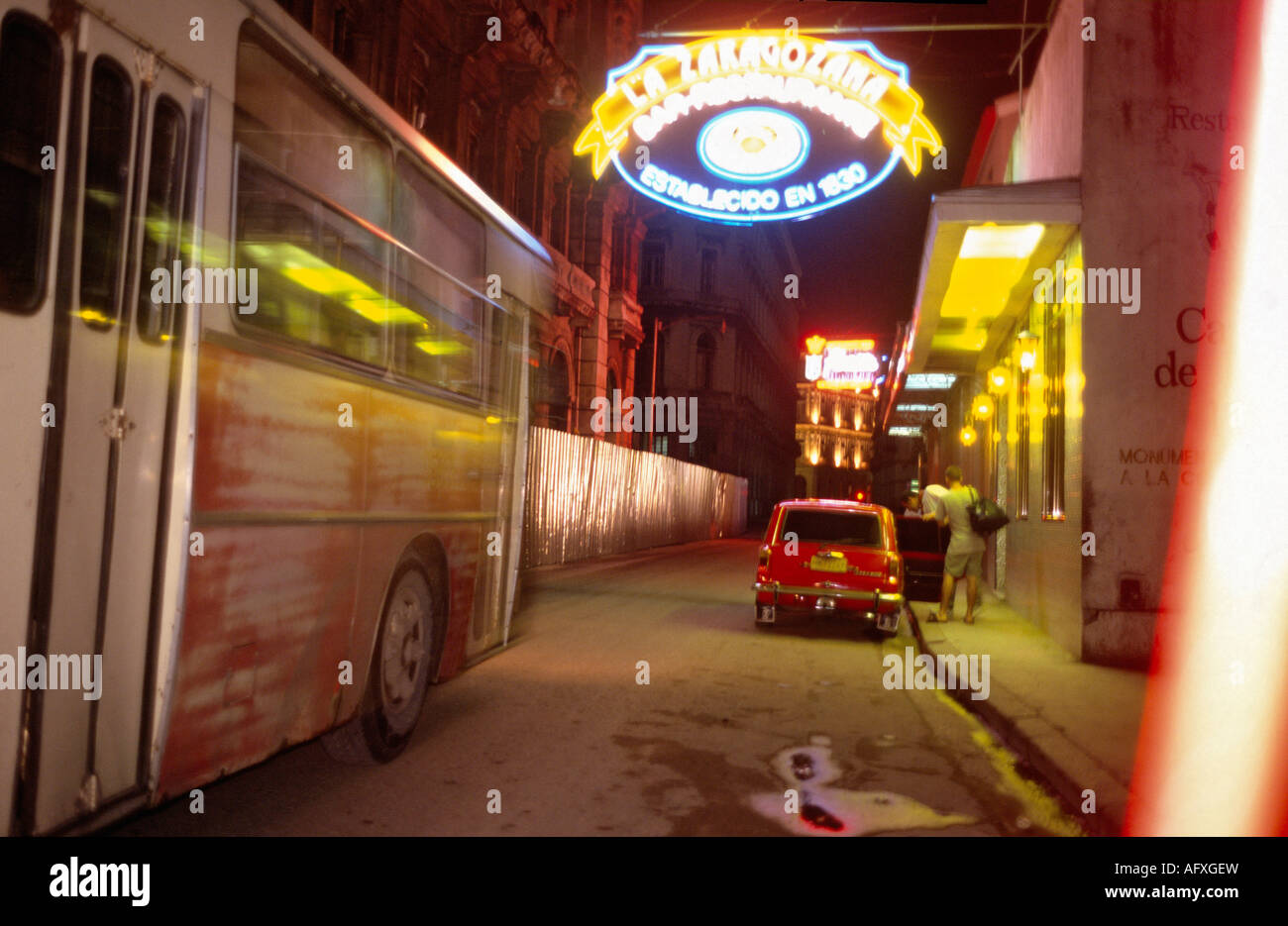 Street scene at night in Habana Vieja Old Havana Cuba showing the ...