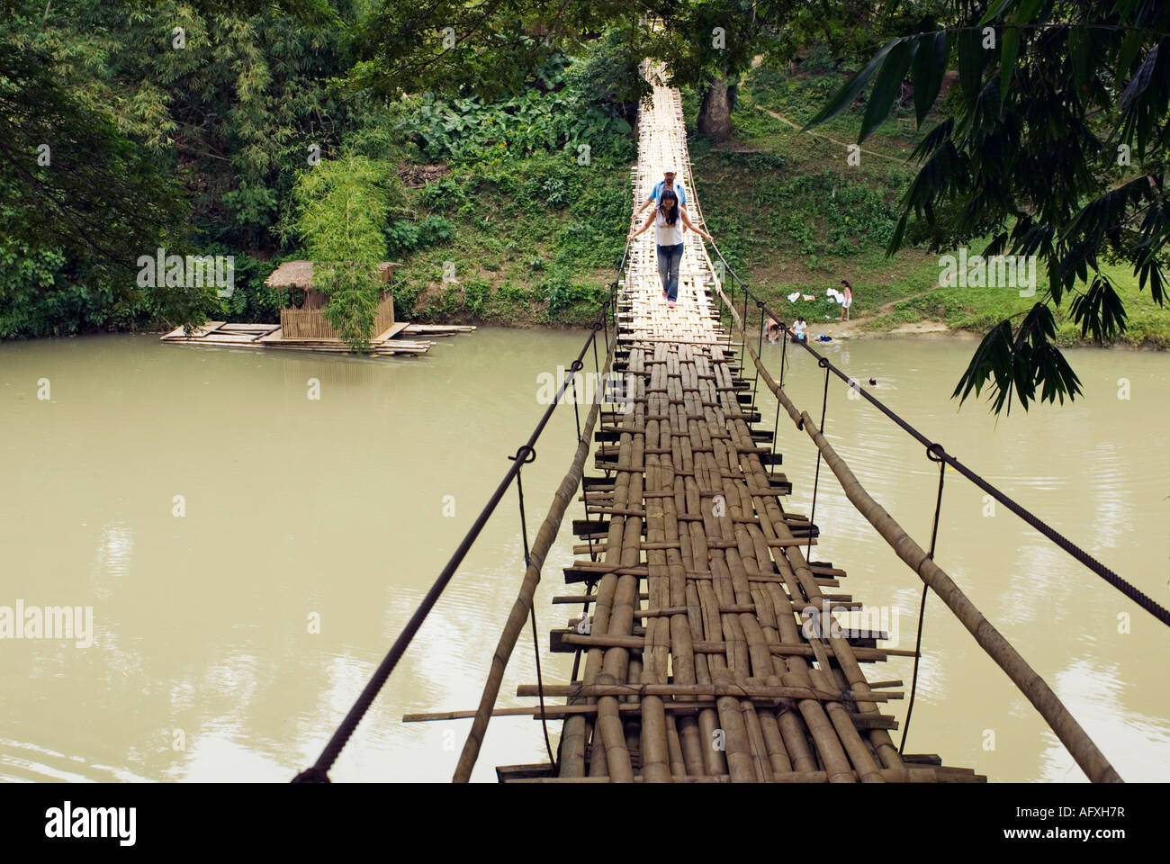 Philippines Bohol Tigbao Hanging Bridge Loboc River Visayas Stock Photo ...