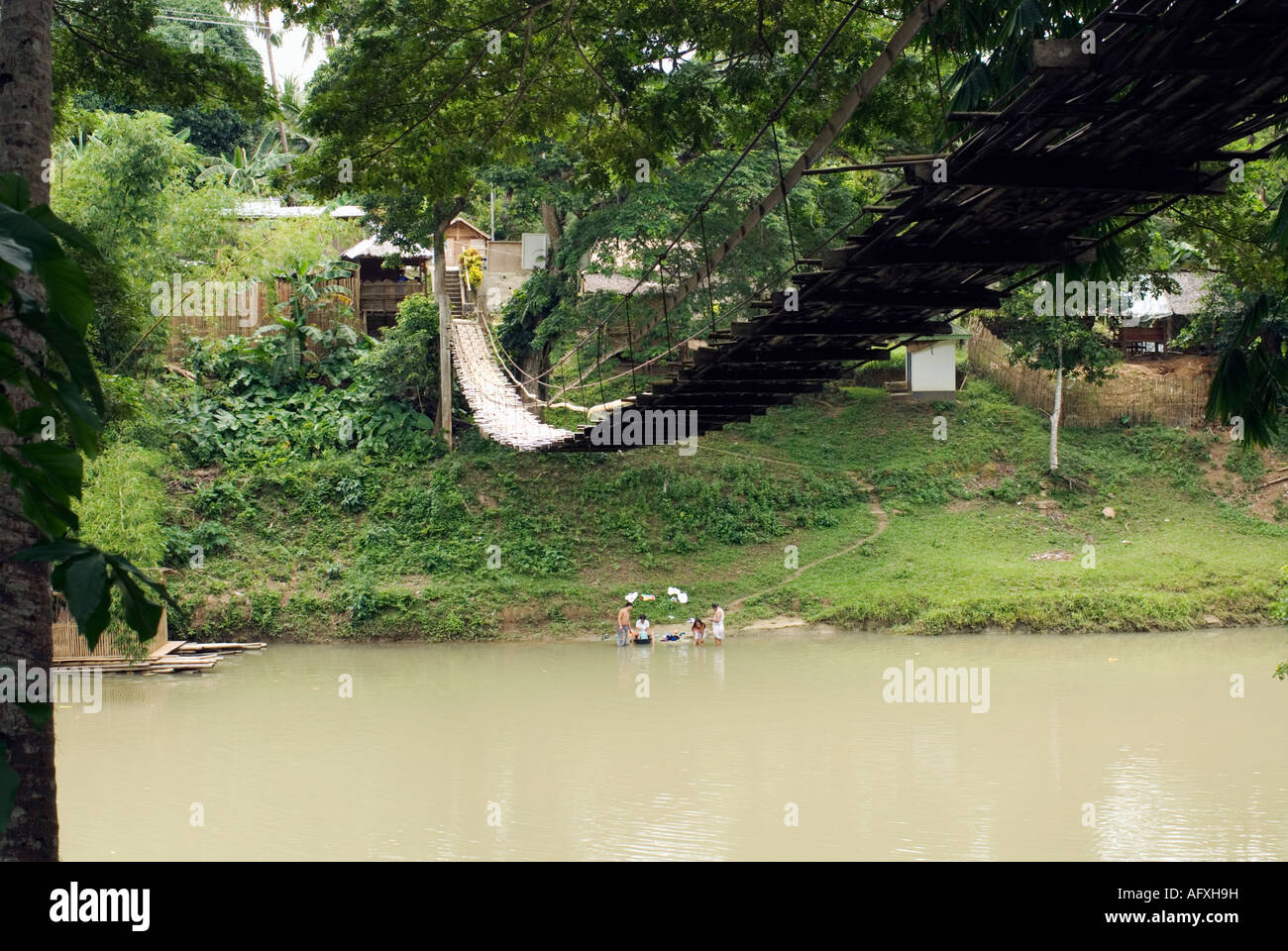 Philippines Bohol Tigbao Hanging Bridge Loboc River Visayas Stock Photo ...